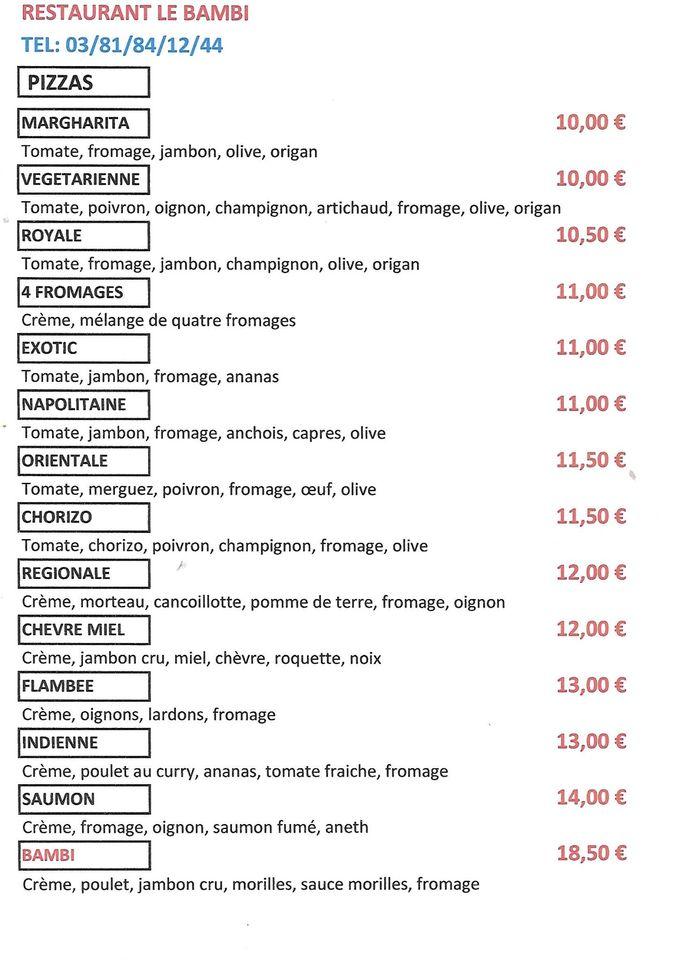 Menu au Hôtel Restaurant Le Bambi, Baume-les-Dames