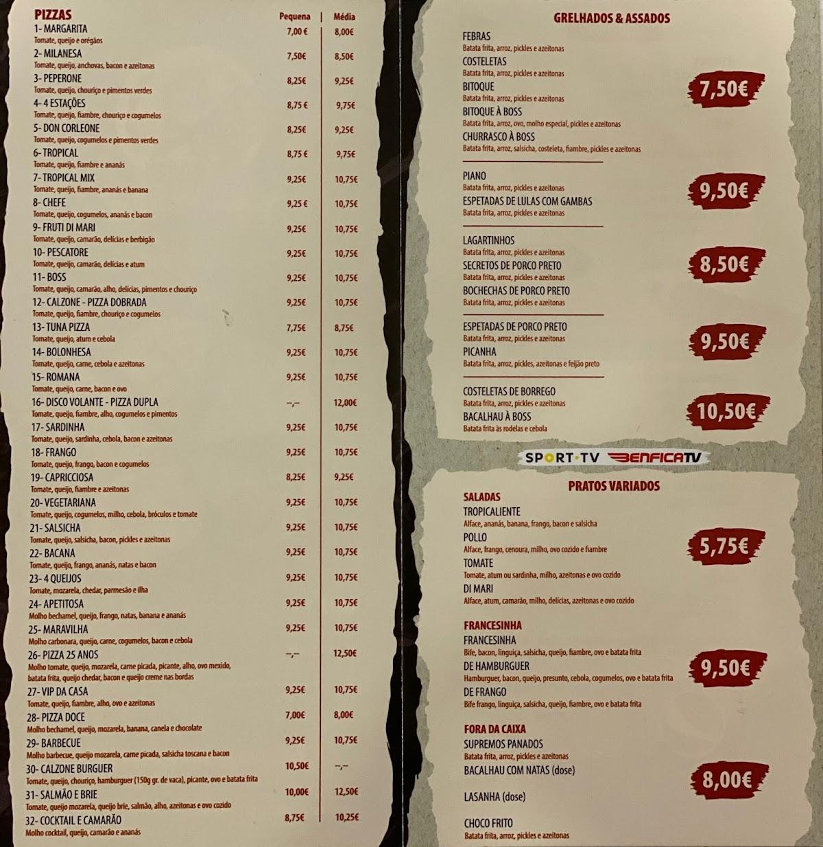 Menu em Pizzaria - O BOSS - Loja 2, Póvoa de Santa Iria