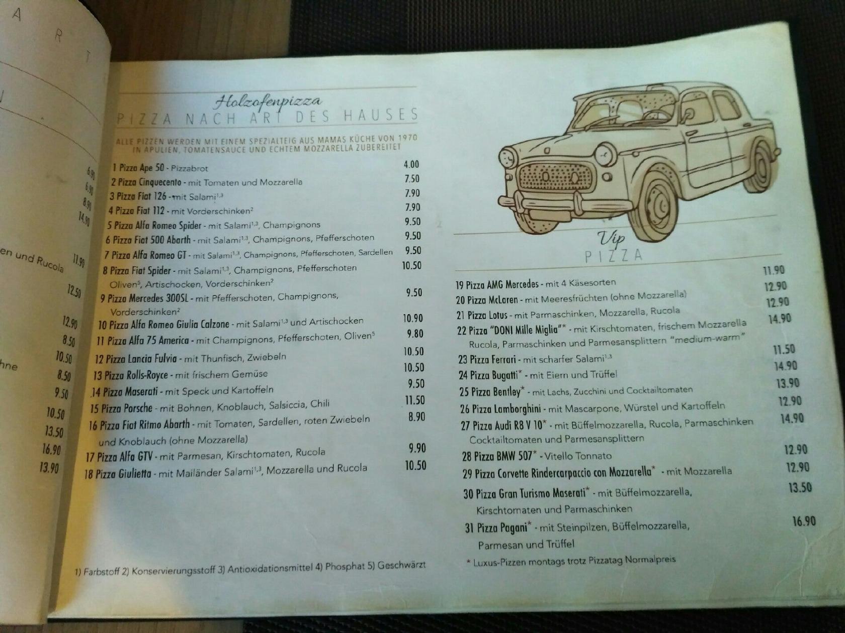 Speisekarte von Rosso Mille Miglia pizza, München