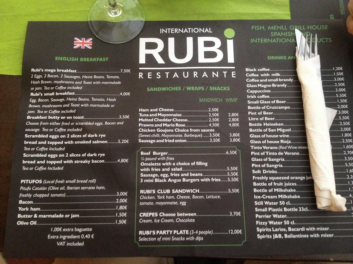 Carta de RESTAURANTE RUBI, Fuengirola