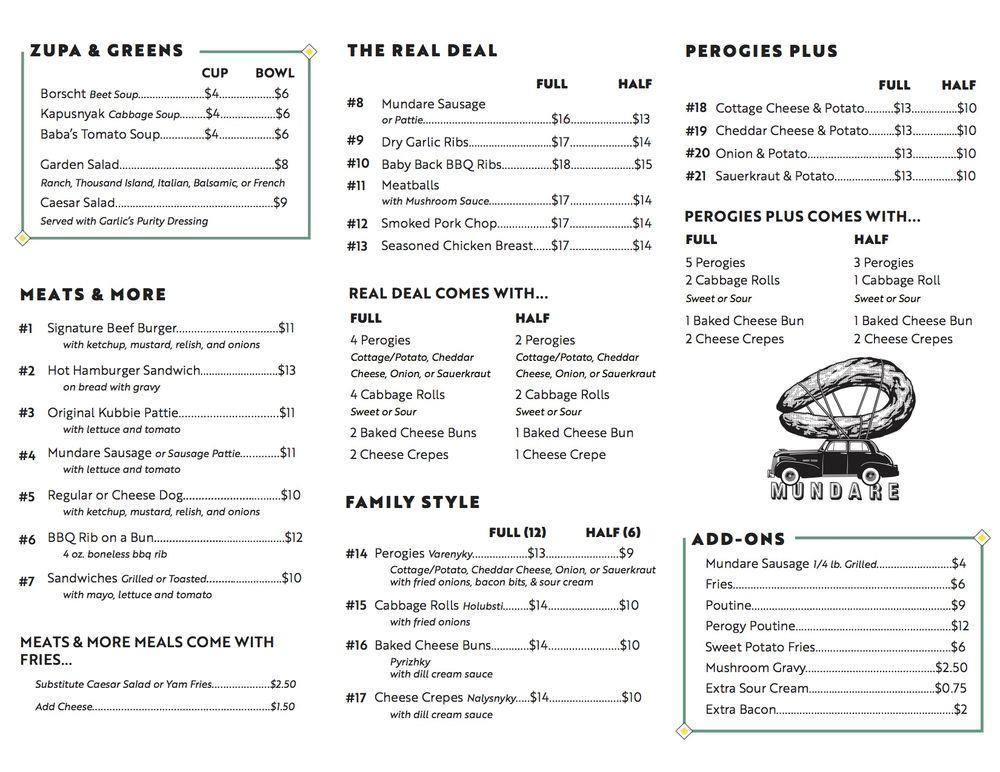 Menu at Uncle Ed's Restaurant, Edmonton