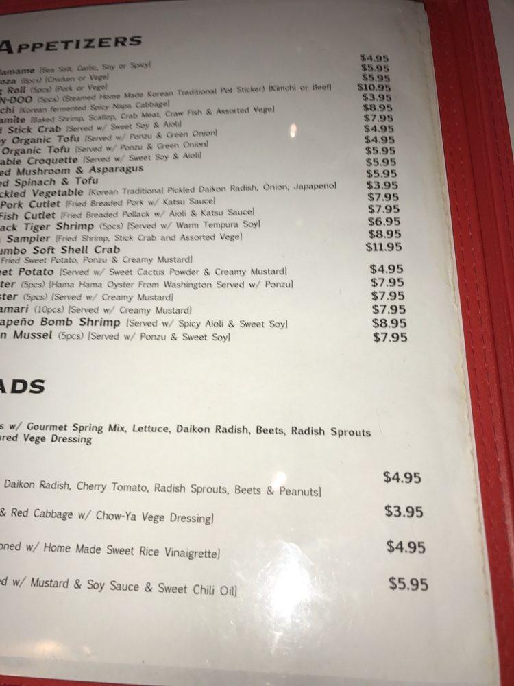 Menu at Chow-Ya restaurant, Lompoc