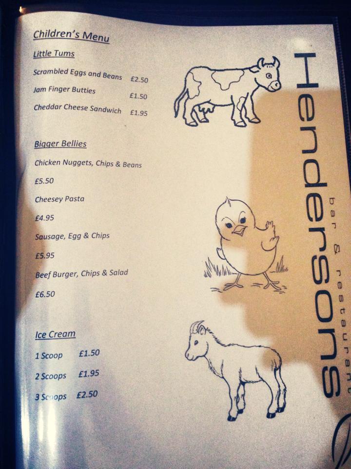 Menu at Henderson's Bar & Restaurant, Aysgarth