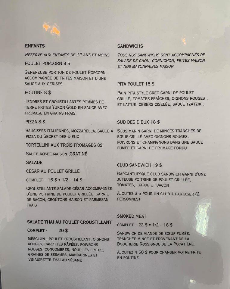 Menu at Le Secret des Dieux - Microbrasserie pub & bar, Pohenegamook