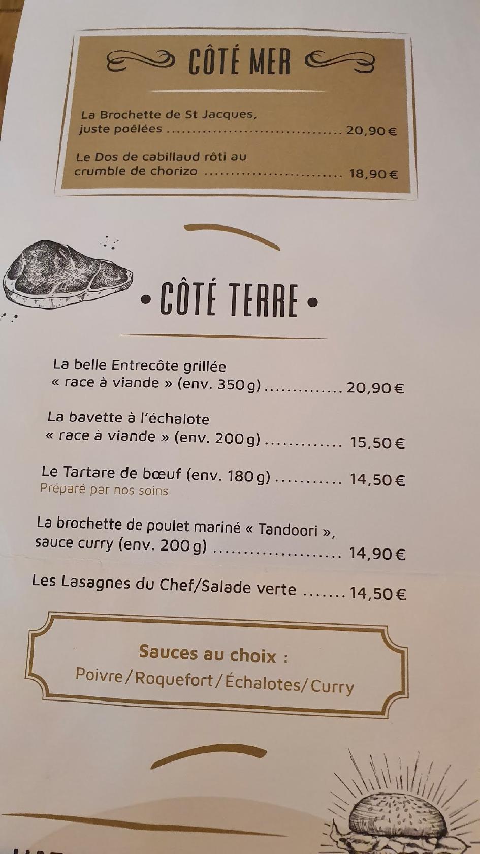 Menu au Maurice & Eugenie restaurant, Loudéac