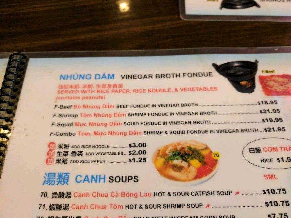 Menu at Phở Hà Tiên restaurant, San Francisco