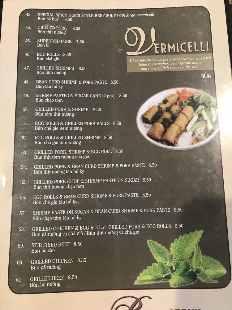Menu at Pho Van 2 restaurant, Santee