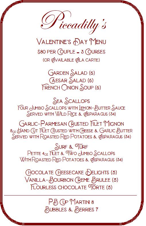 Menu at Piccadilly's Public House & Restaurant, Winchester
