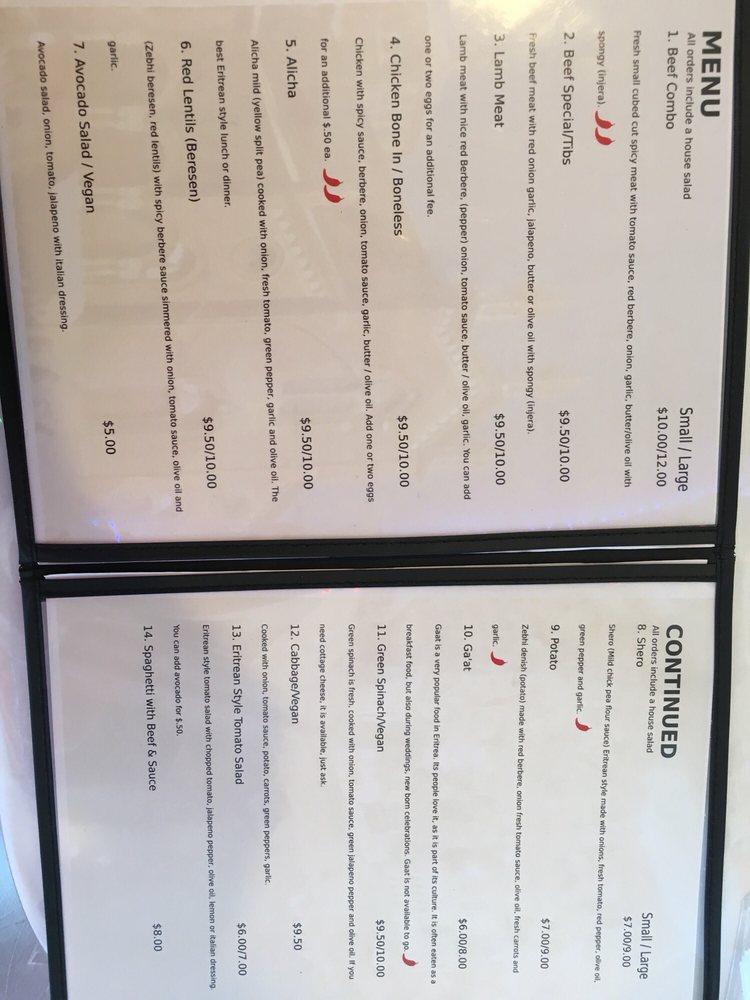 Menu at Queen Sheba Restaurant and Market, Tucson, E Grant Rd