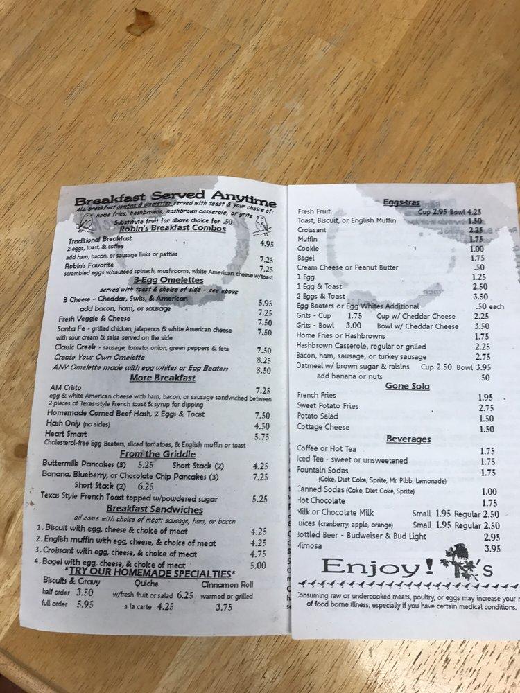 Menu at Robin's Downtown Cafe, Bradenton