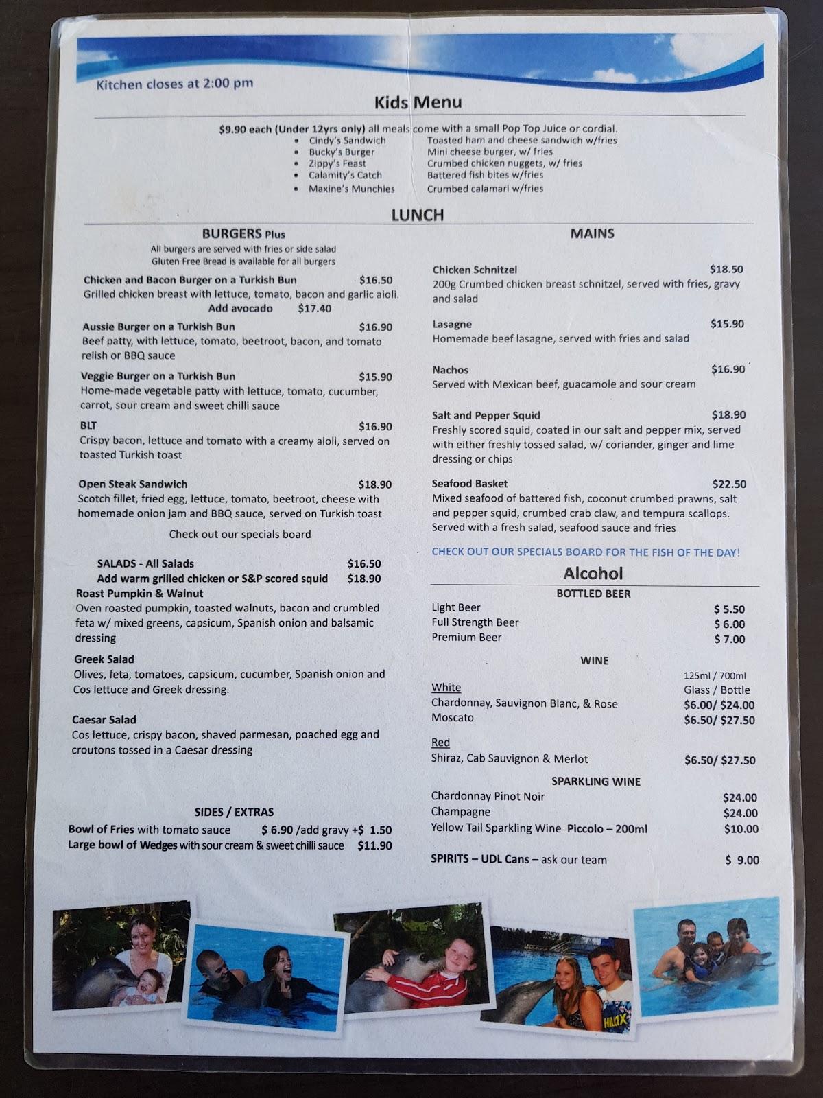 Menu at Creekside Cafe, Coffs Harbour