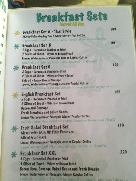 Menu at Drunken Sailors cafe, Ko Lanta Yai