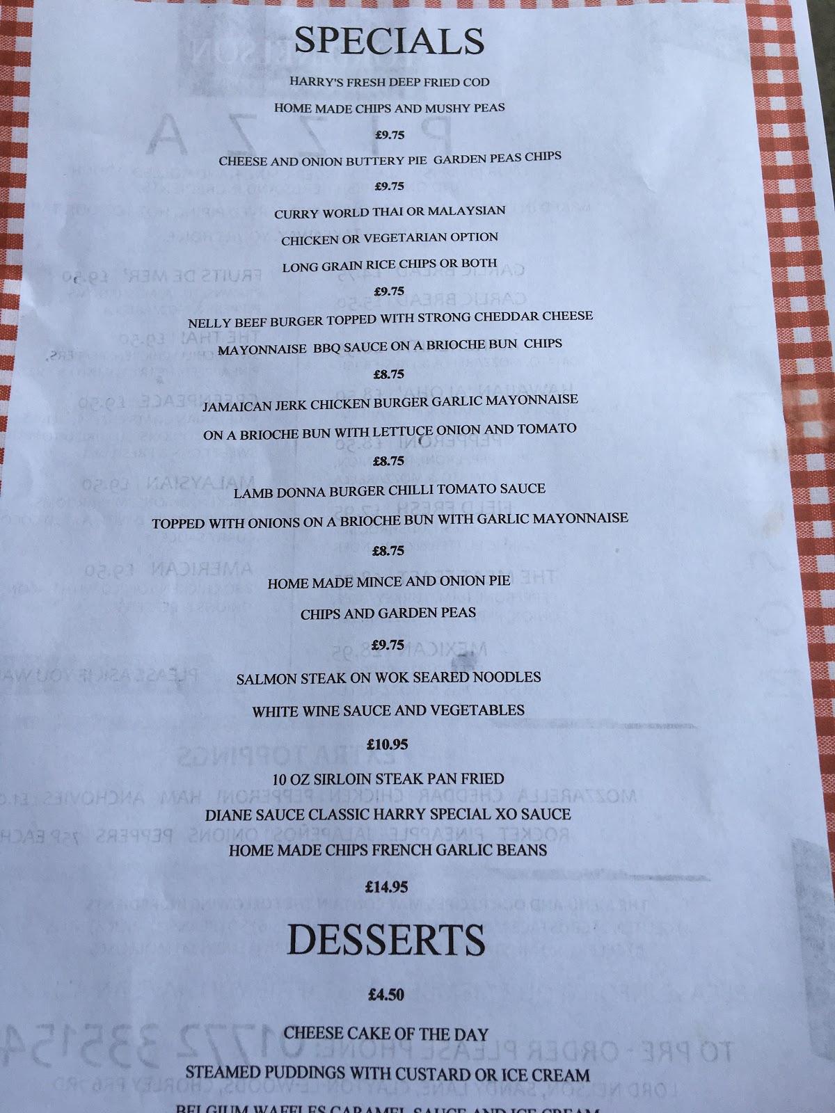 Menu at Lord Nelson Pub, Chorley, Sandy Ln