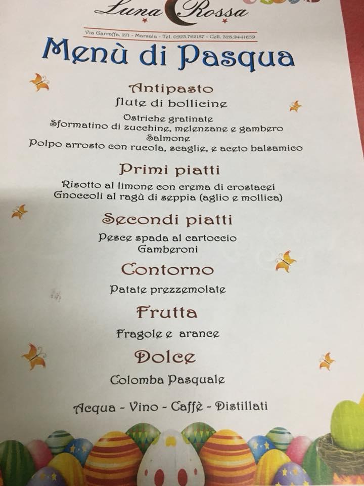Menu at Luna Rossa pizzeria, Marsala