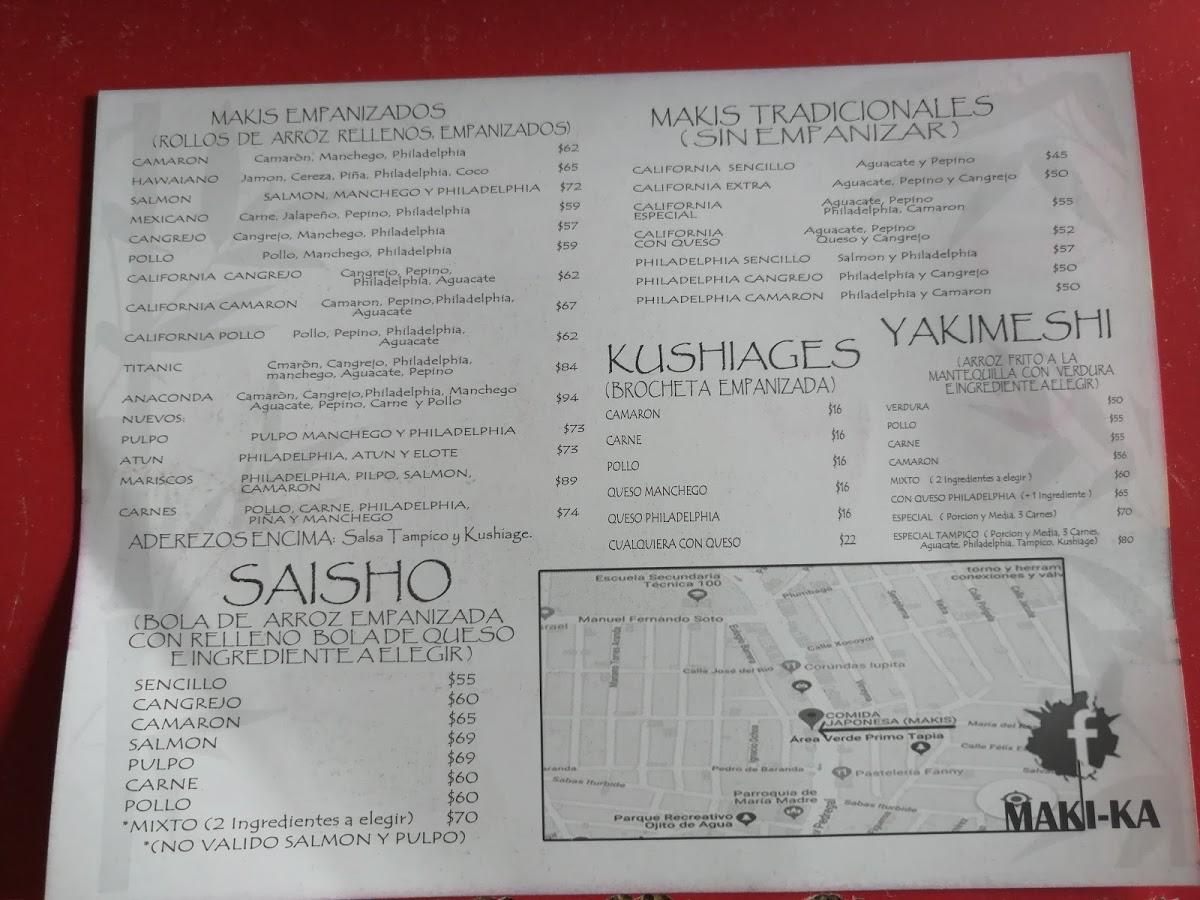 Menu at Makika comida Japonesa restaurant, Morelia