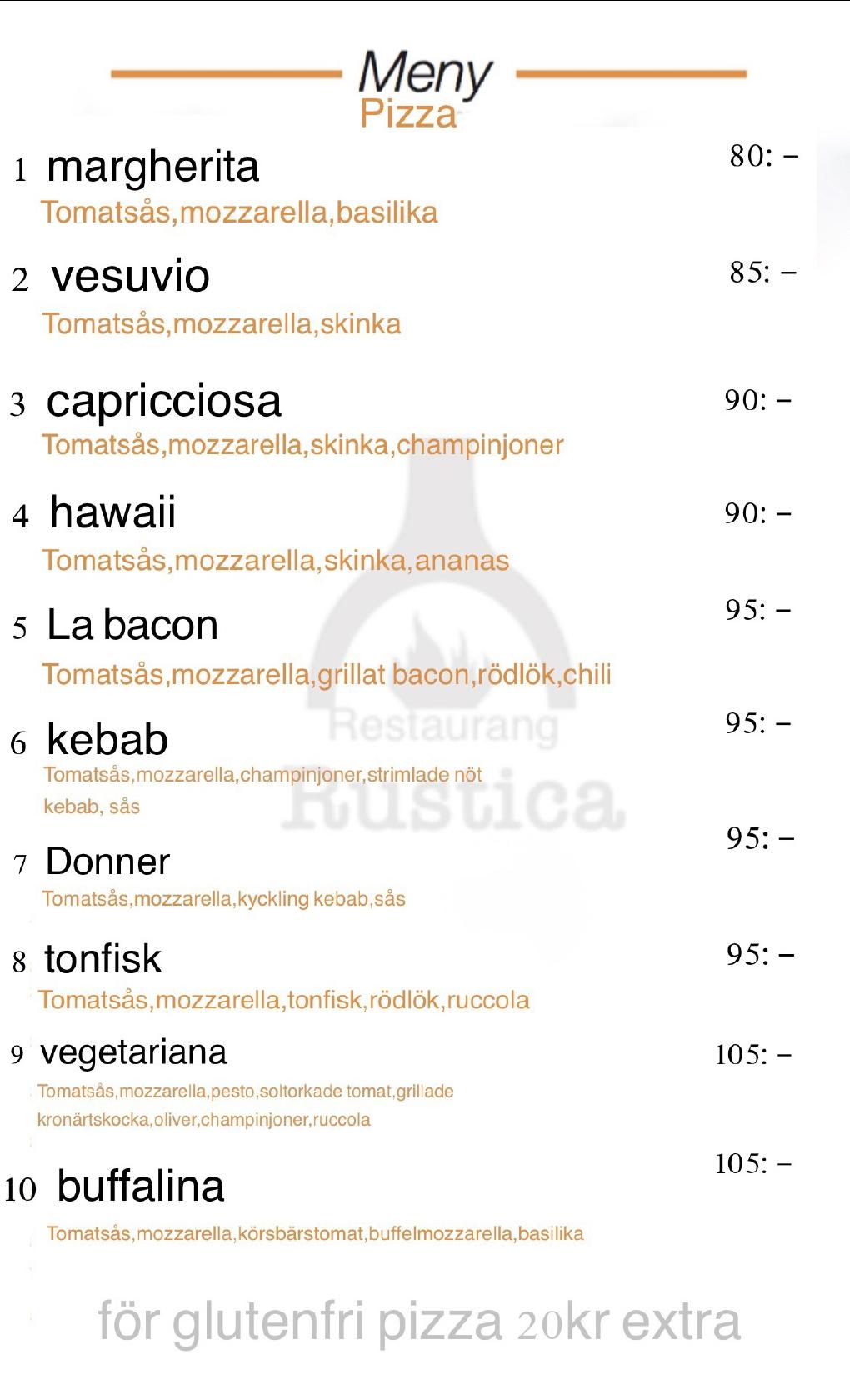 Menu at Restaurang Rustica restaurant, Lidköping