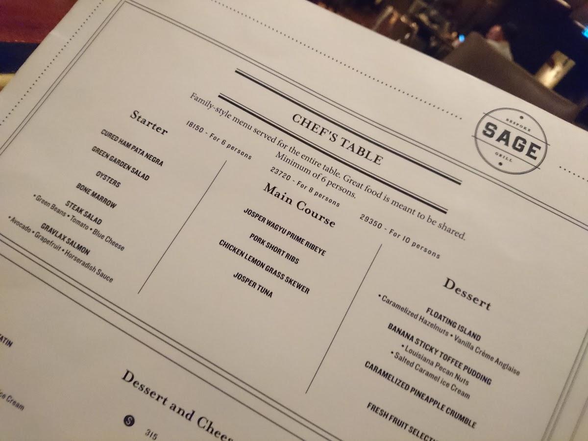 Menu at Sage Bespoke Grill steakhouse, Makati, 6752 Makati Ave