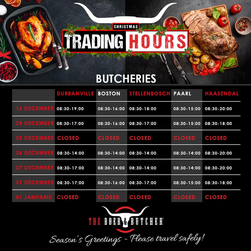 Menu at THE BOER AND BUTCHER DURBANVILLE restaurant, Cape Town