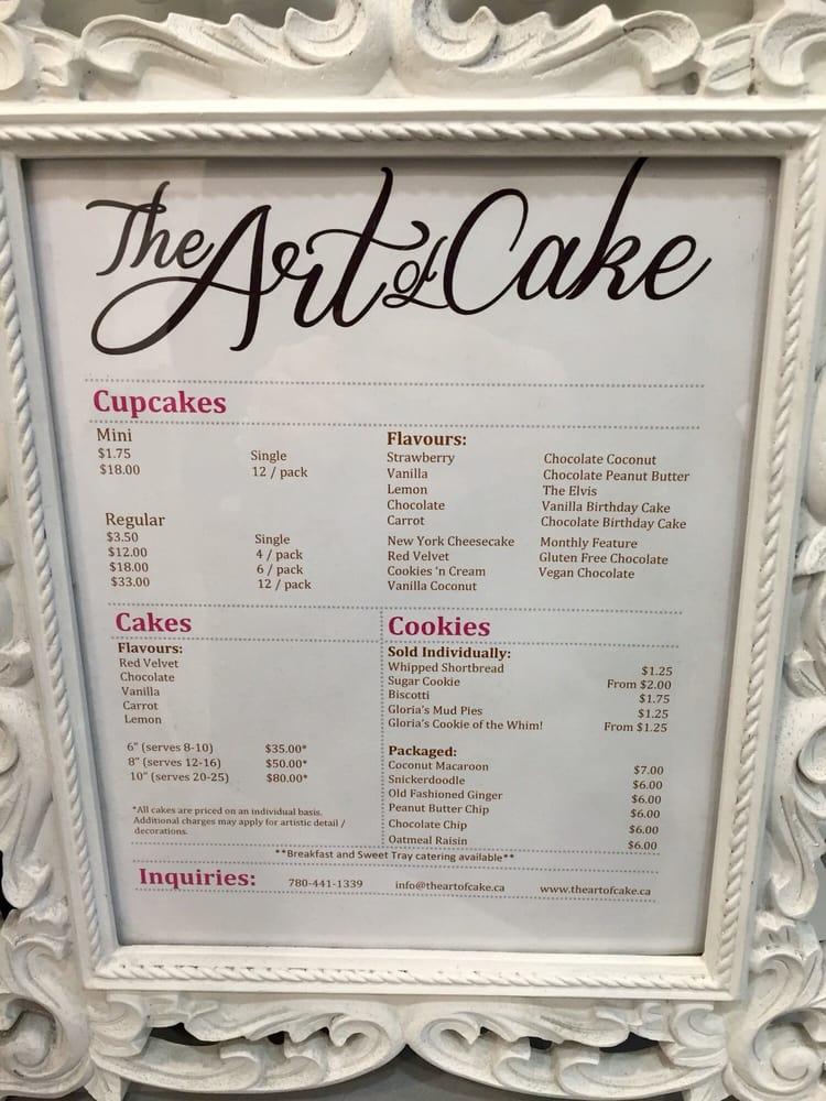 Menu at The Art of Cake cafe, Edmonton, 105 Ave NW