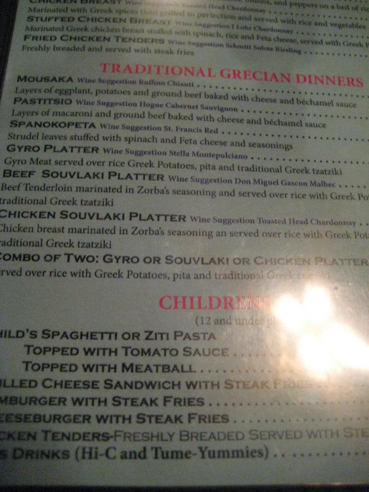 Menu at Zorba's Greek Restaurant, Columbia, St Andrews Rd Ste 50