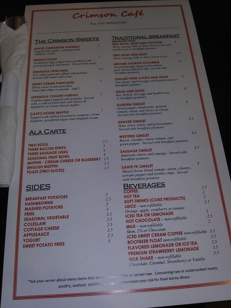 Menu at Crimson Cafe, Saint Joseph