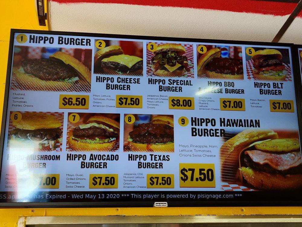 Menu at Hippo Burgers fast food, Houston, 8110 North Sam Houston Pkwy W