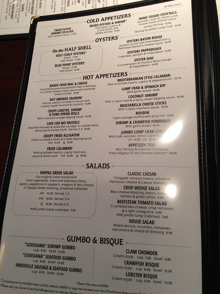 Menu at Pappadeaux Seafood Kitchen pub & bar, Albuquerque