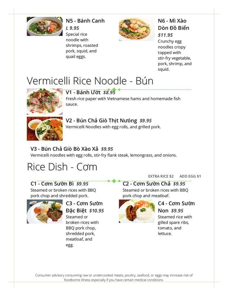 Menu at Pho House restaurant, Memphis