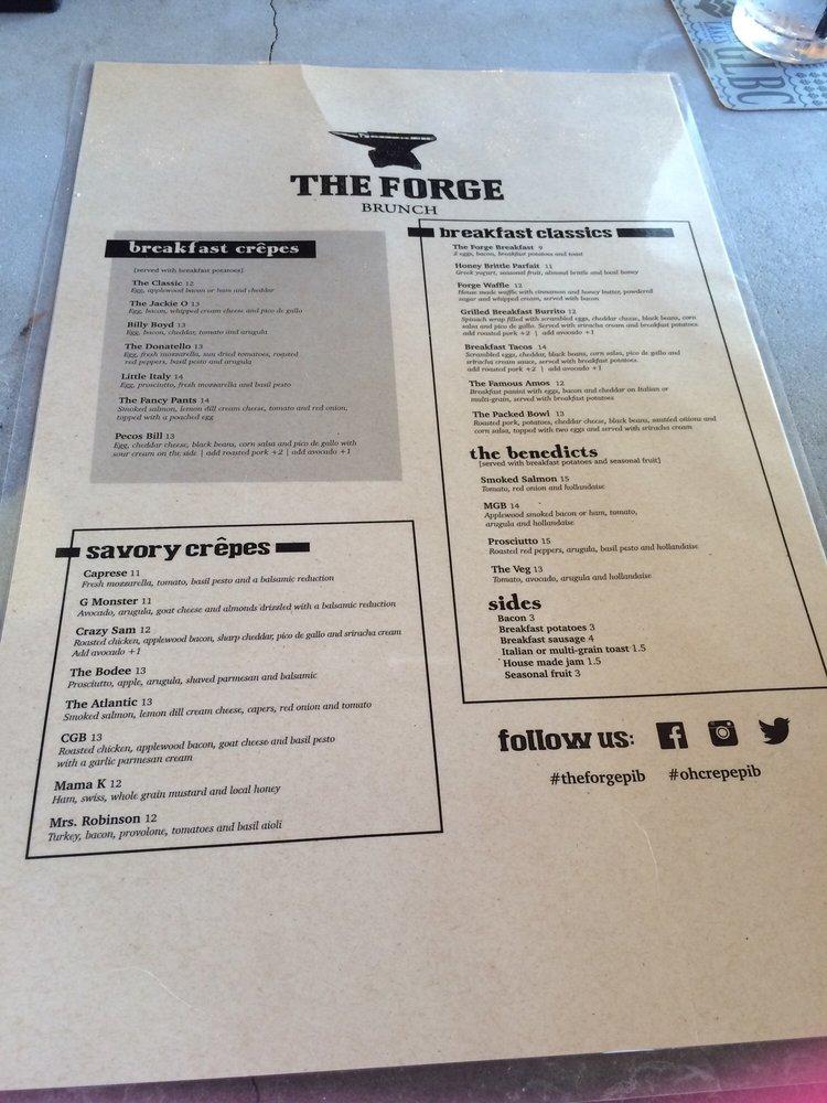 Menu at The Forge cafe, Put-in-Bay