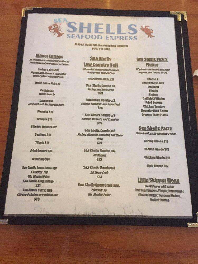 Menu at sea shells seafood express restaurant, Warner Robins