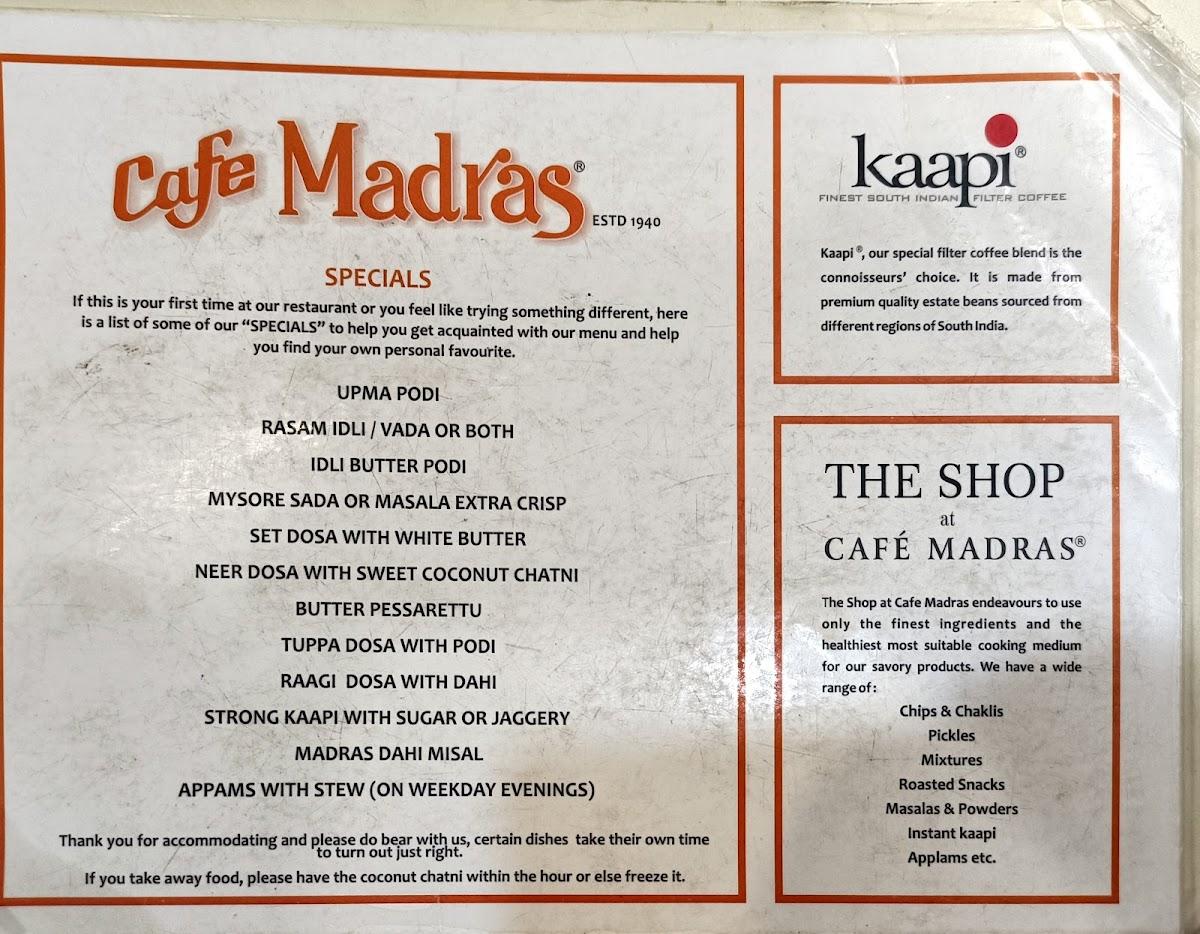 Menu at Cafe Madras, Mumbai, GROUND FLOOR KAMAKSHI BUILDING