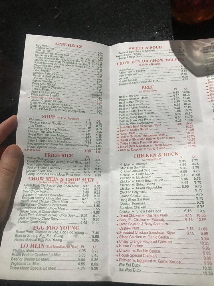 Menu at China Moon restaurant, Palisades Park