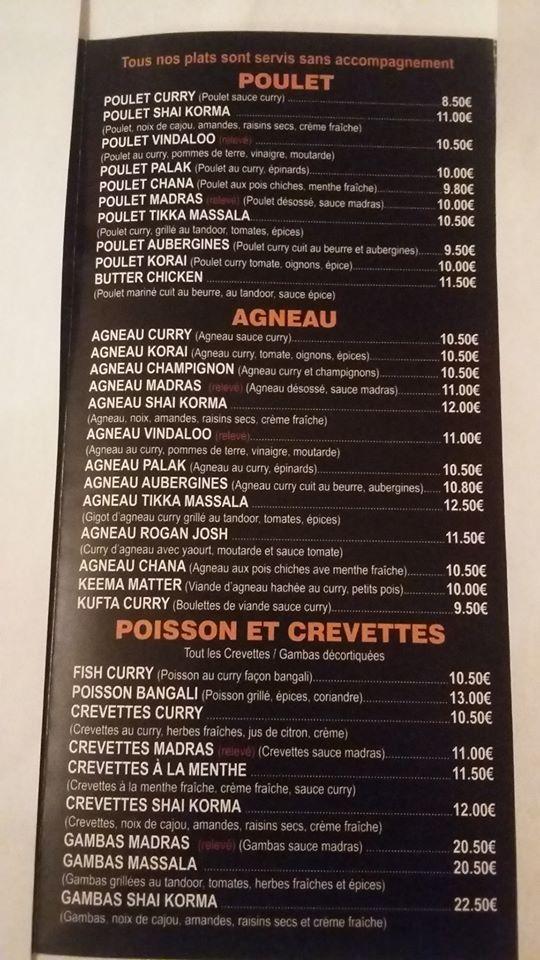 Menu at Etoile Du Kashmir. restaurant, La Garenne-Colombes