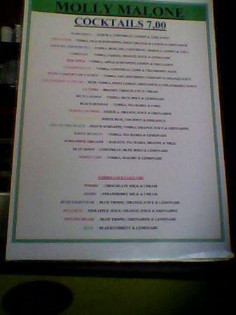 Menu at Molly Malone's pub & bar, Cambrils