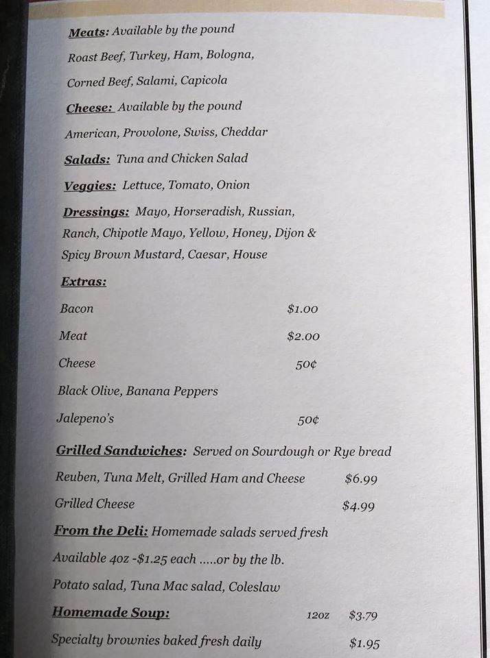 Menu at Moss Street Deli And Country Store restaurant, Hudson Falls