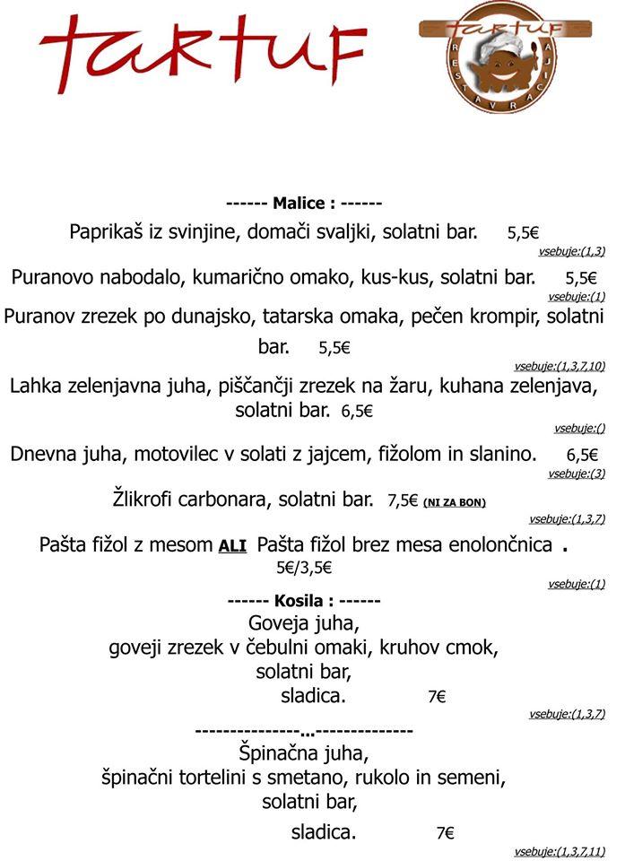 Menu at Restavracija tartuf, Radosava Bagari s.p. restaurant, Ljubljana