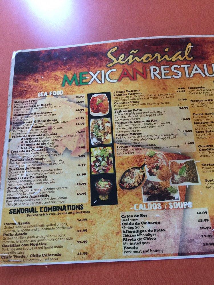 Menu at Senorial Mexican Restaurant, Banning