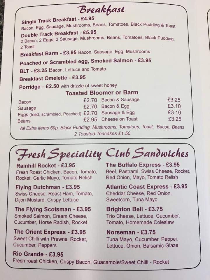 Menu at The Railway Cafe, Rainhill
