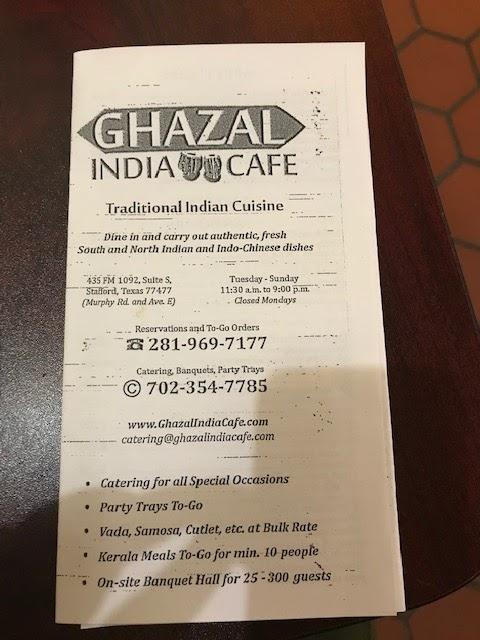 Menu at Ghazal India Cafe, Stafford
