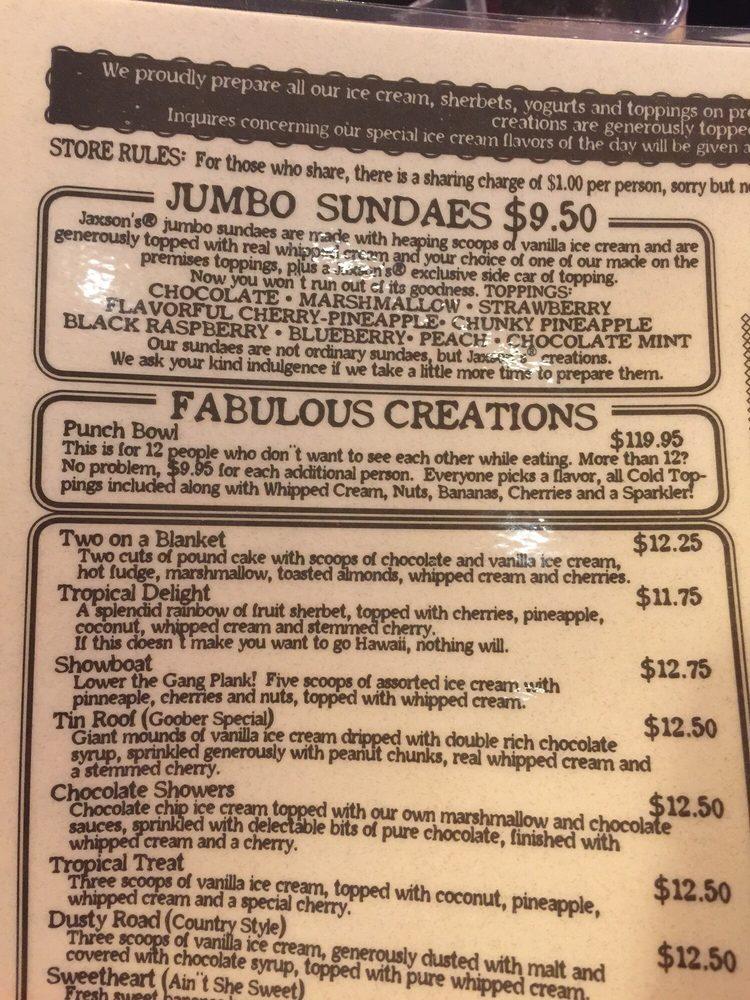 Menu at Jaxson's Ice Cream Parlor & Restaurant, Dania Beach