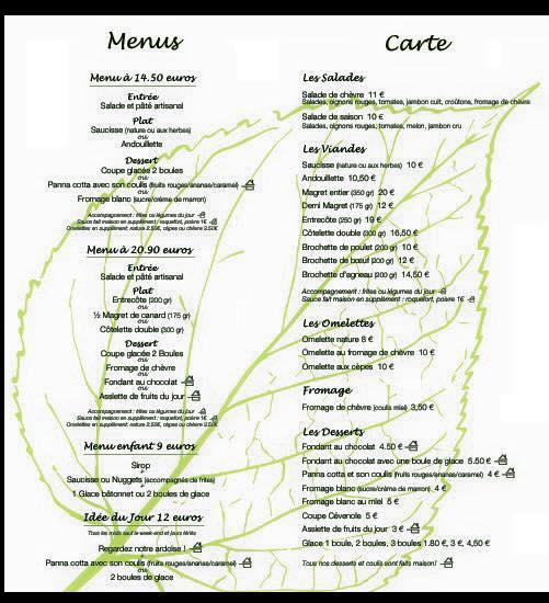 Menu au Le Clos du Murier restaurant, Générargues, 44 Route d'Anduze