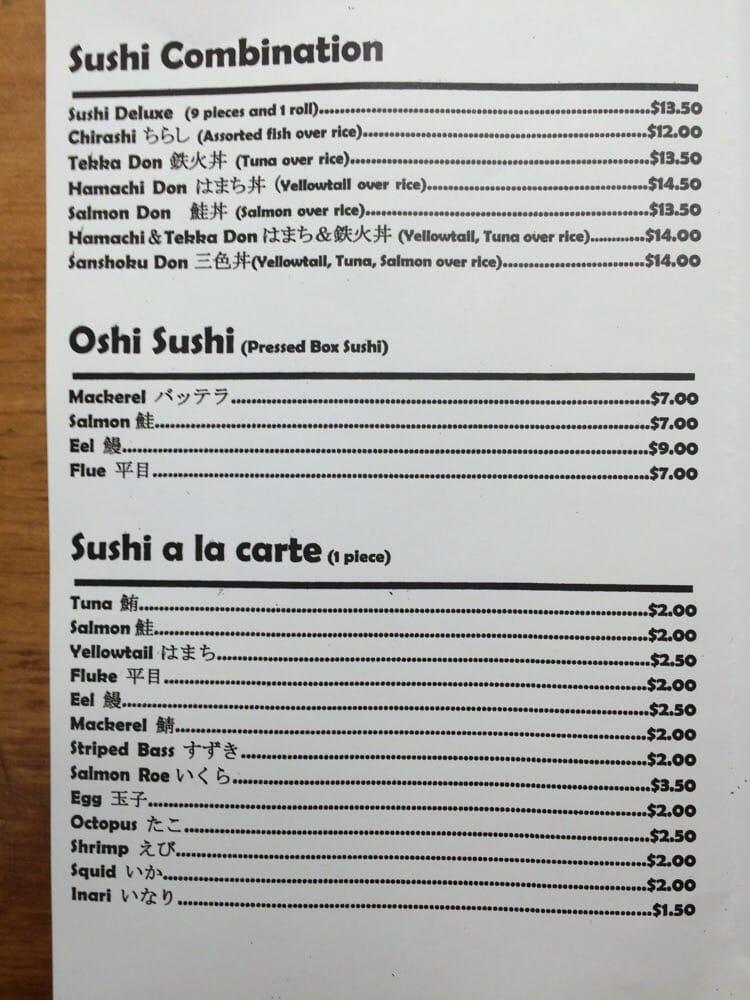 Menu at Sushi Tatsu Takeout restaurant, White Plains
