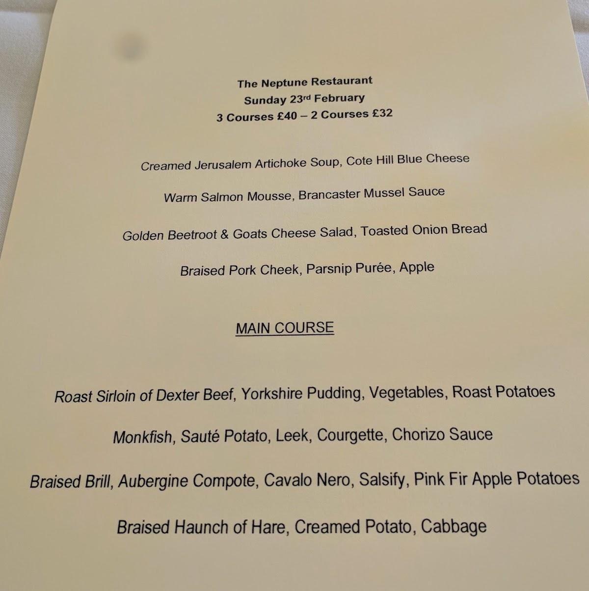 Menu at The Neptune pub & bar, Hunstanton