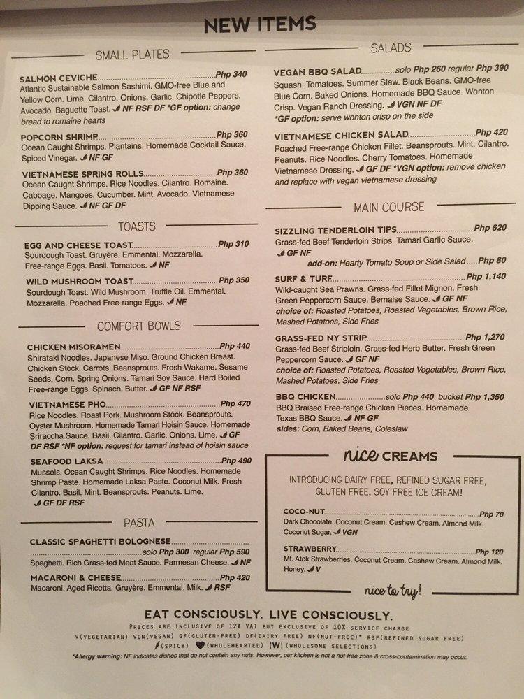 Menu at The Wholesome Table Salcedo restaurant, Makati, Salcedo Village