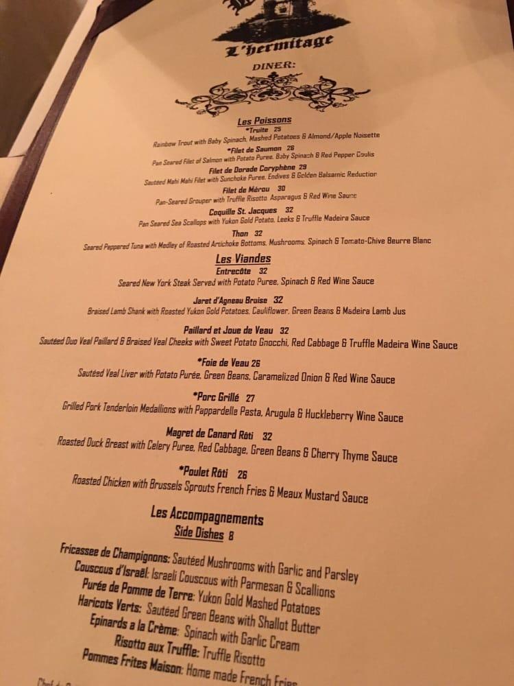 Menu at Bistro L'Hermitage restaurant, Woodbridge