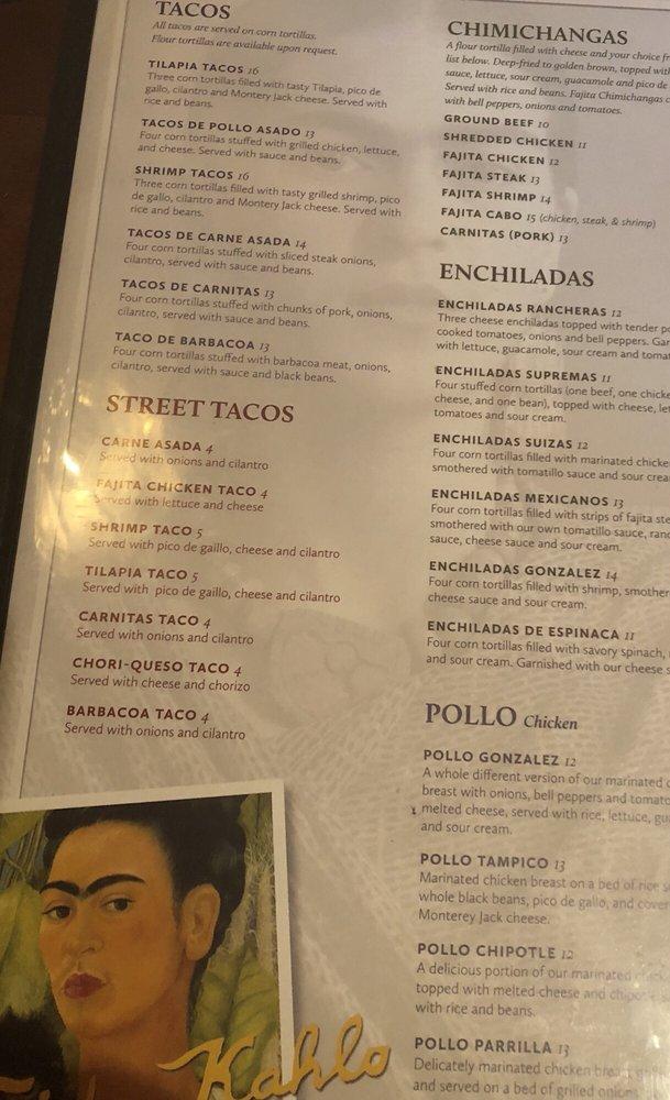 Menu at Frida's Mexican Restaurant, Collierville