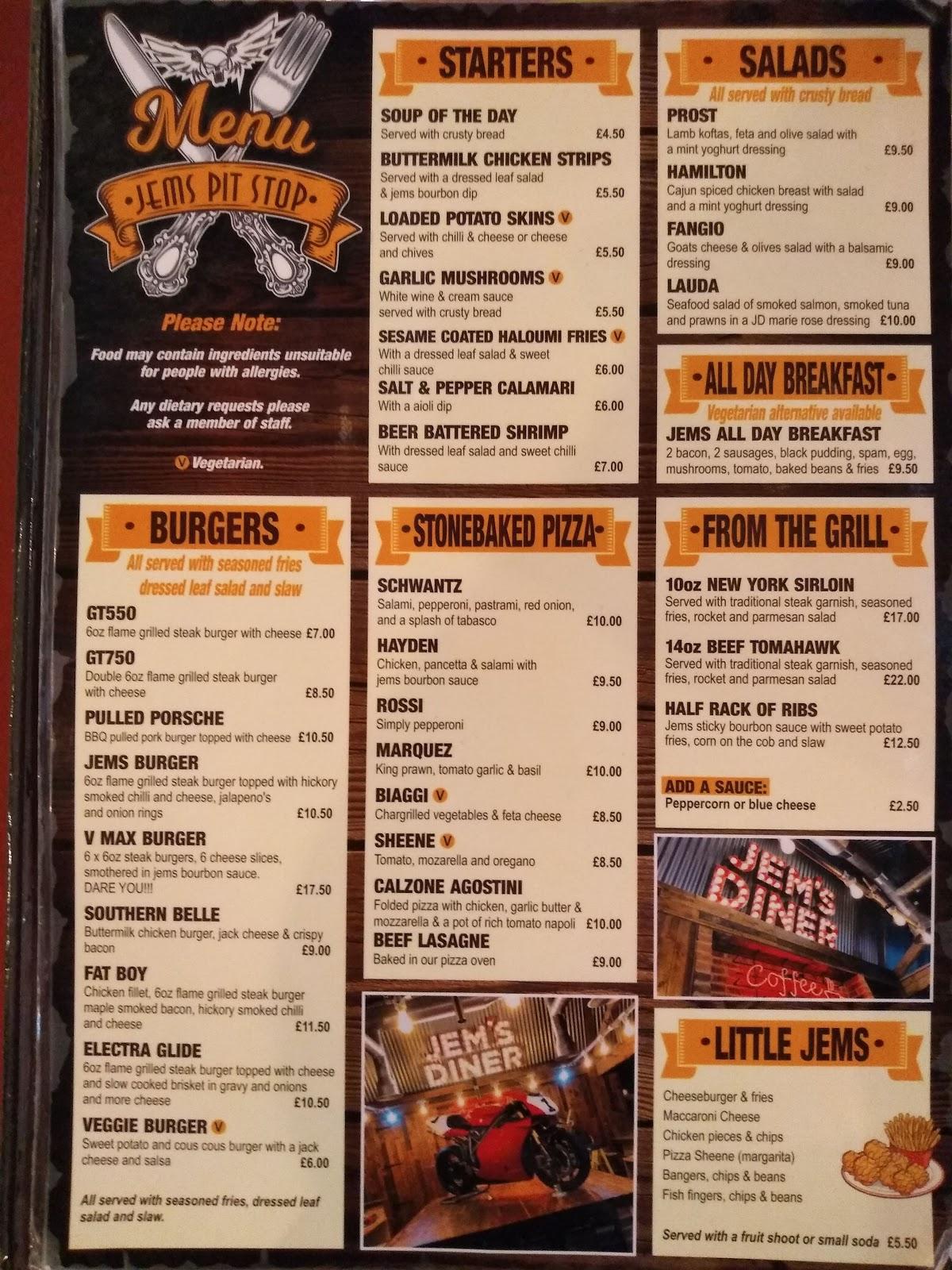Menu at Jem's Pit Stop pub & bar, Batley