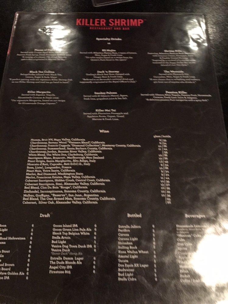 Menu at Killer Shrimp pub & bar, Marina del Rey, Admiralty Way