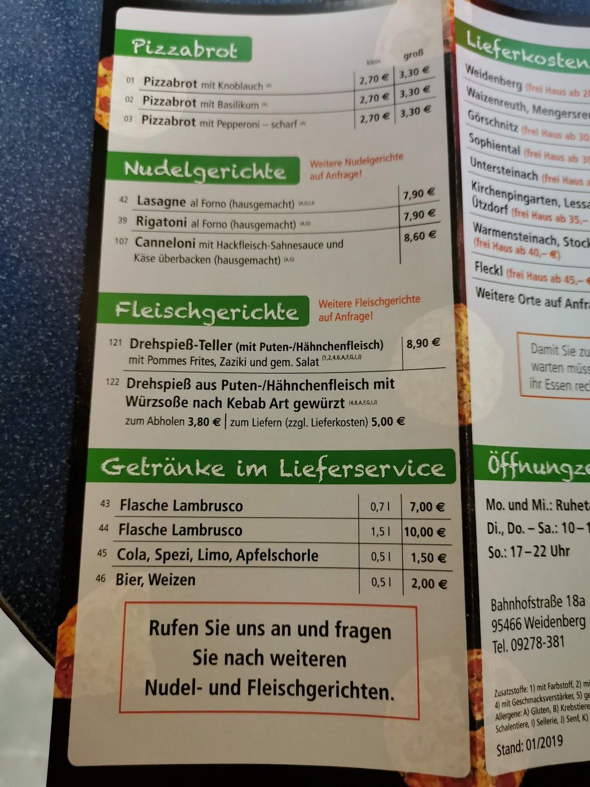 Speisekarte von Pizza-Partyservice Roland Zähringer, Weidenberg