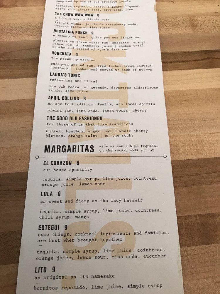 Menu at Restaurante El Corazon, Portland, 190 State St